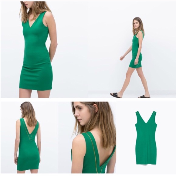 Zara | Dresses | Zara Green Dress With Zipper Back | Poshmark